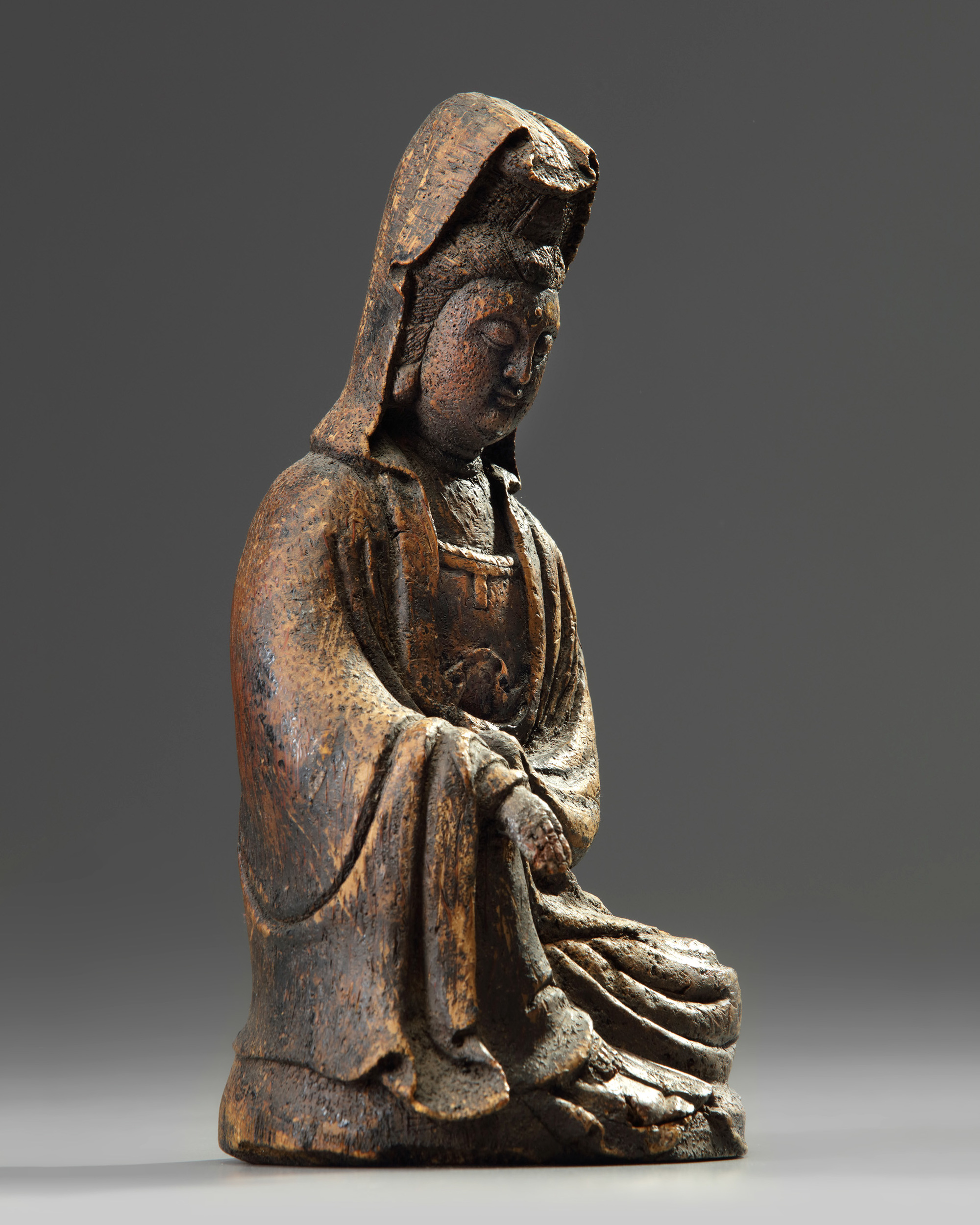 A Chinese bamboo figure of Guanyin