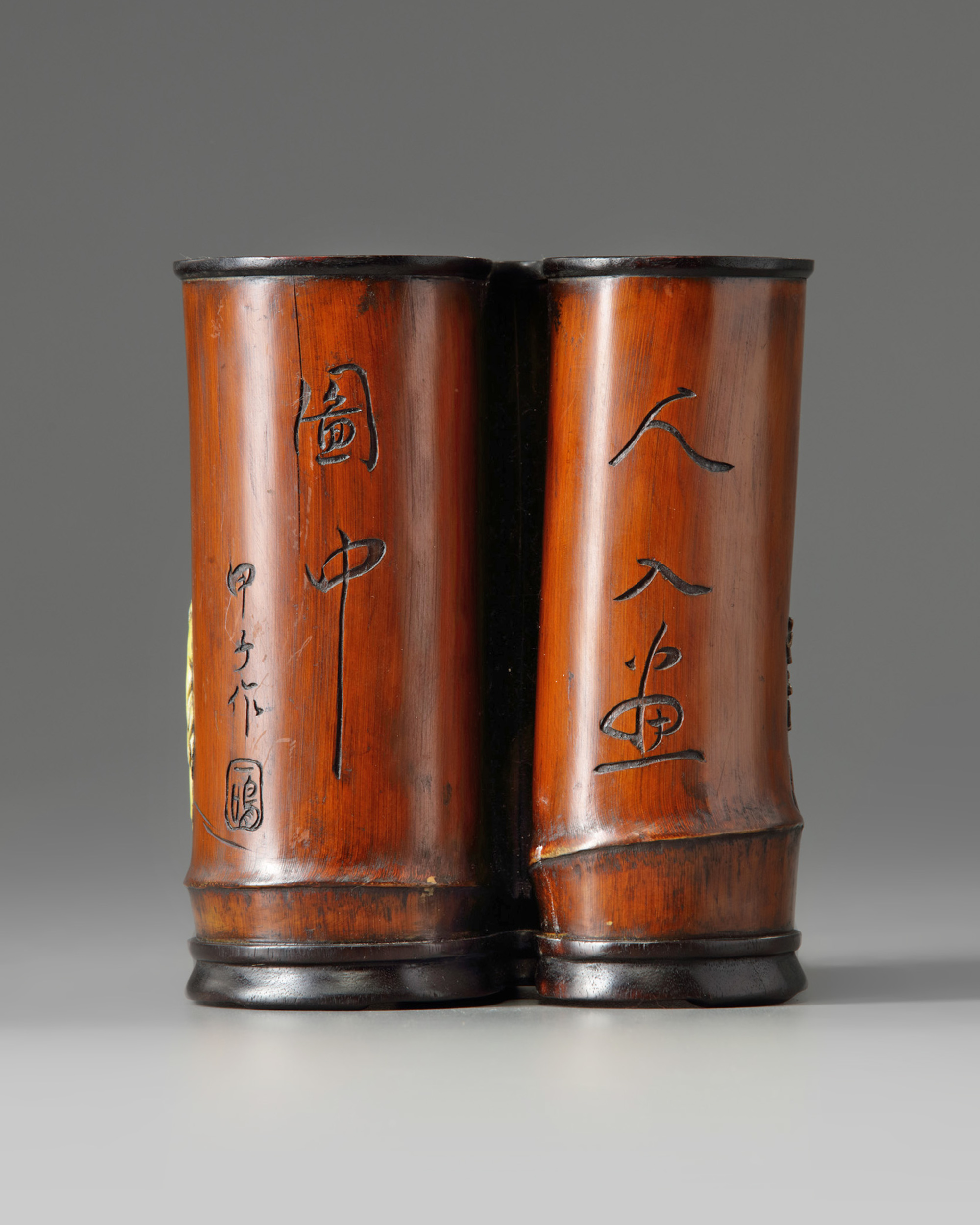 A CHINESE BONE-INLAID BAMBOO BRUSH POT, BITONG