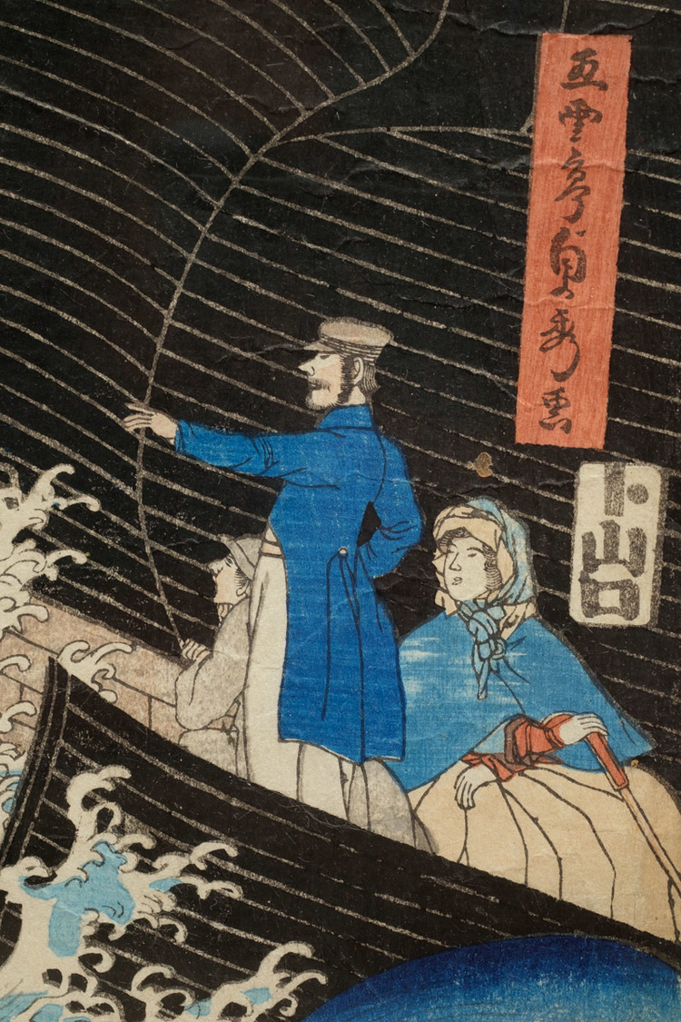 A Japanese horizontal print in five oban-size parts
