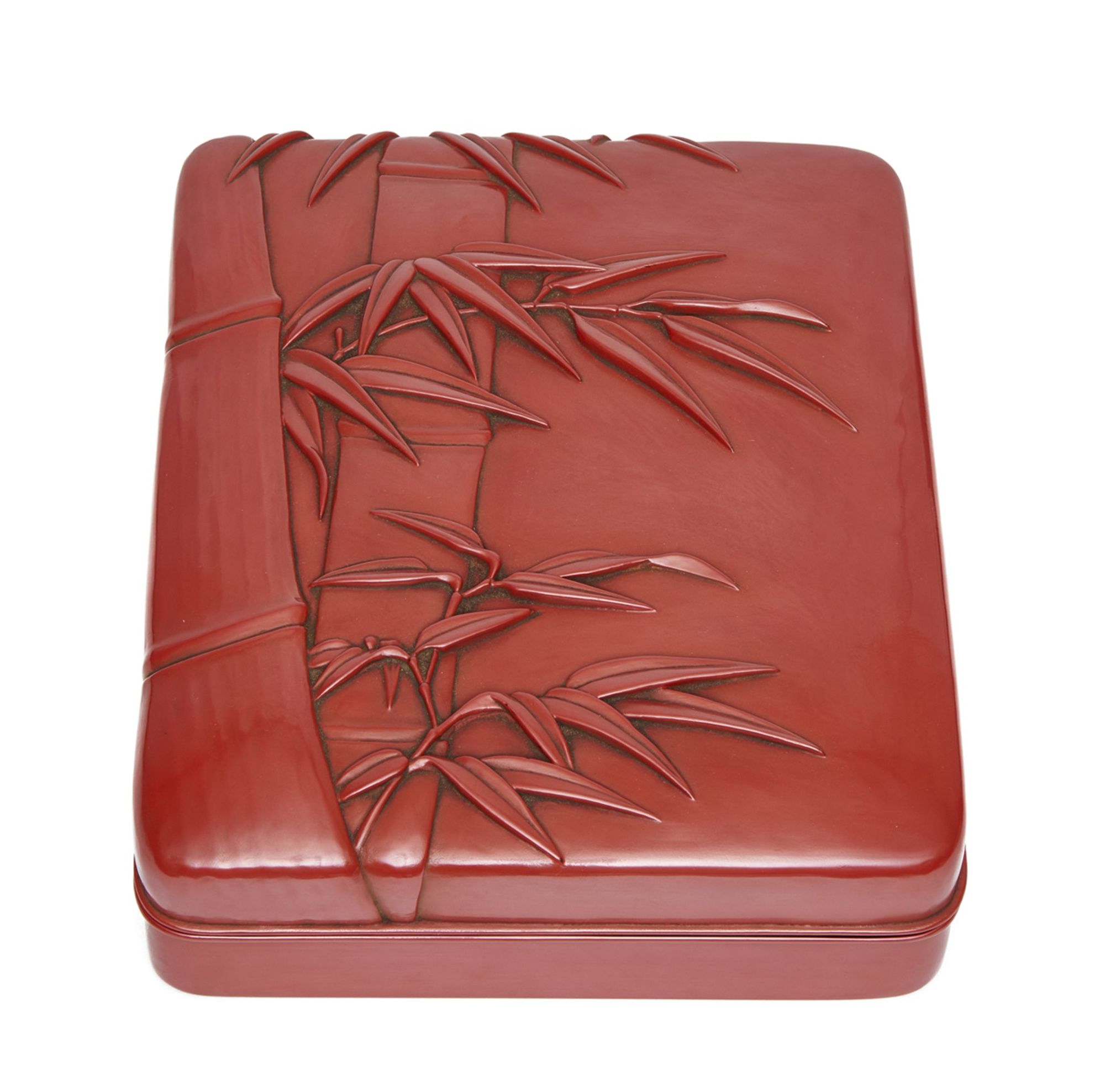 A Japanese red lacquered Kamakurabori writing box (suzuribako) with ...