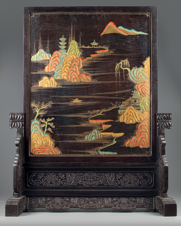A LARGE CHINESE PRECIOUS OBJECTS-INLAID SCREEN
