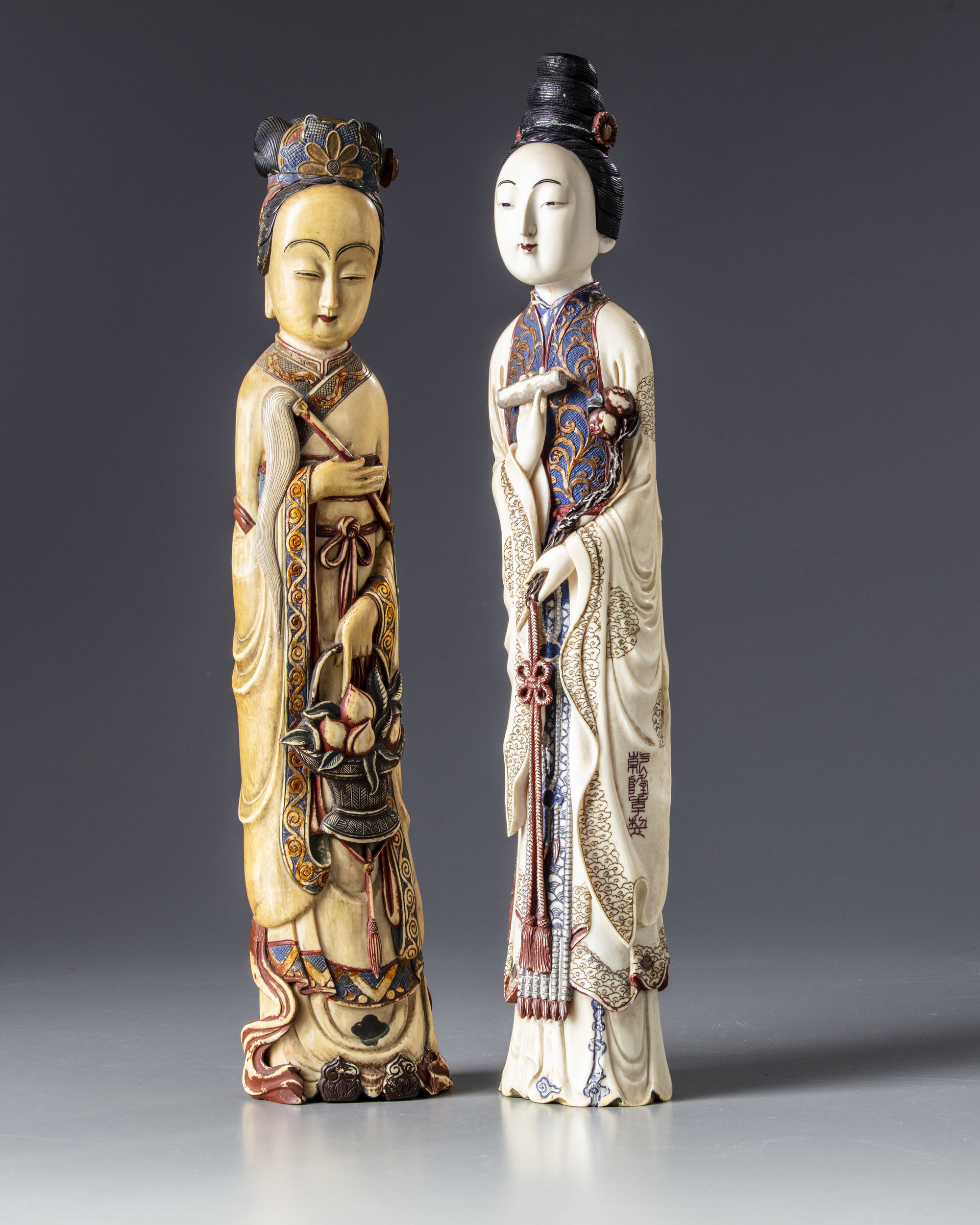 Two Chinese ivory lady carvings