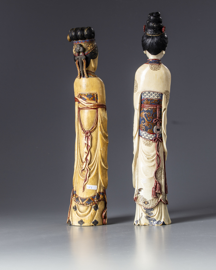 Two Chinese ivory lady carvings