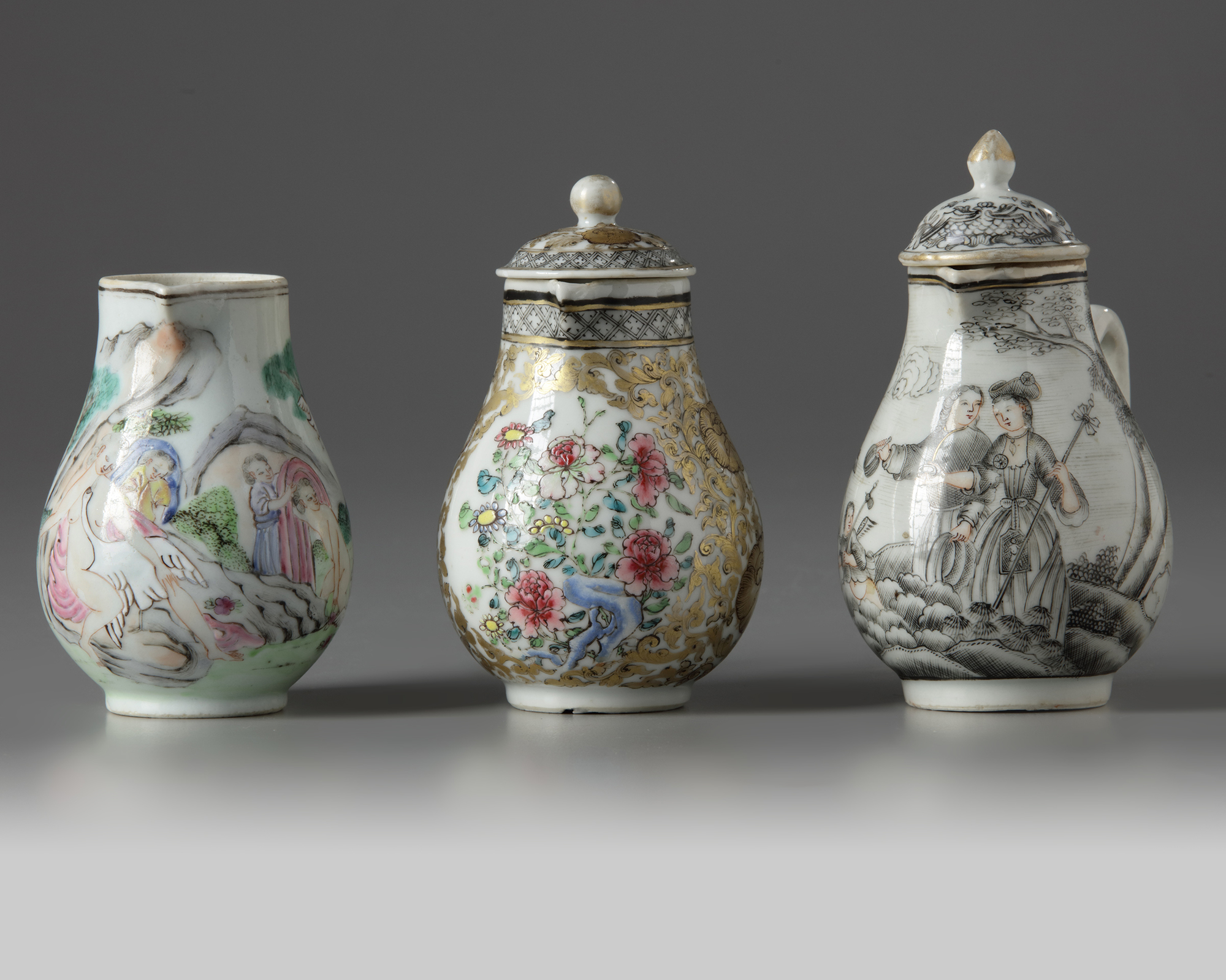 Three Chinese milk jugs