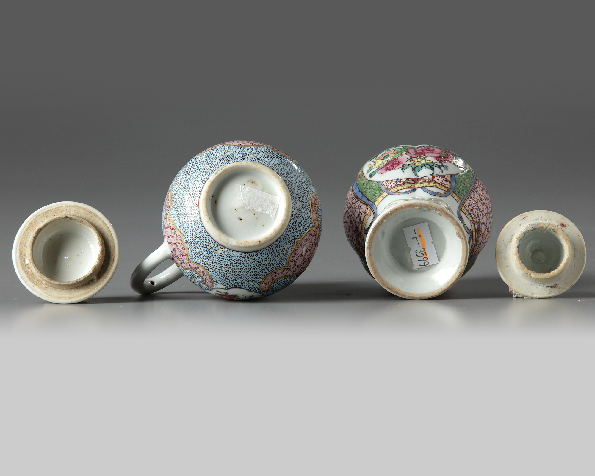 A Chinese famille rose milk jug and tea caddy