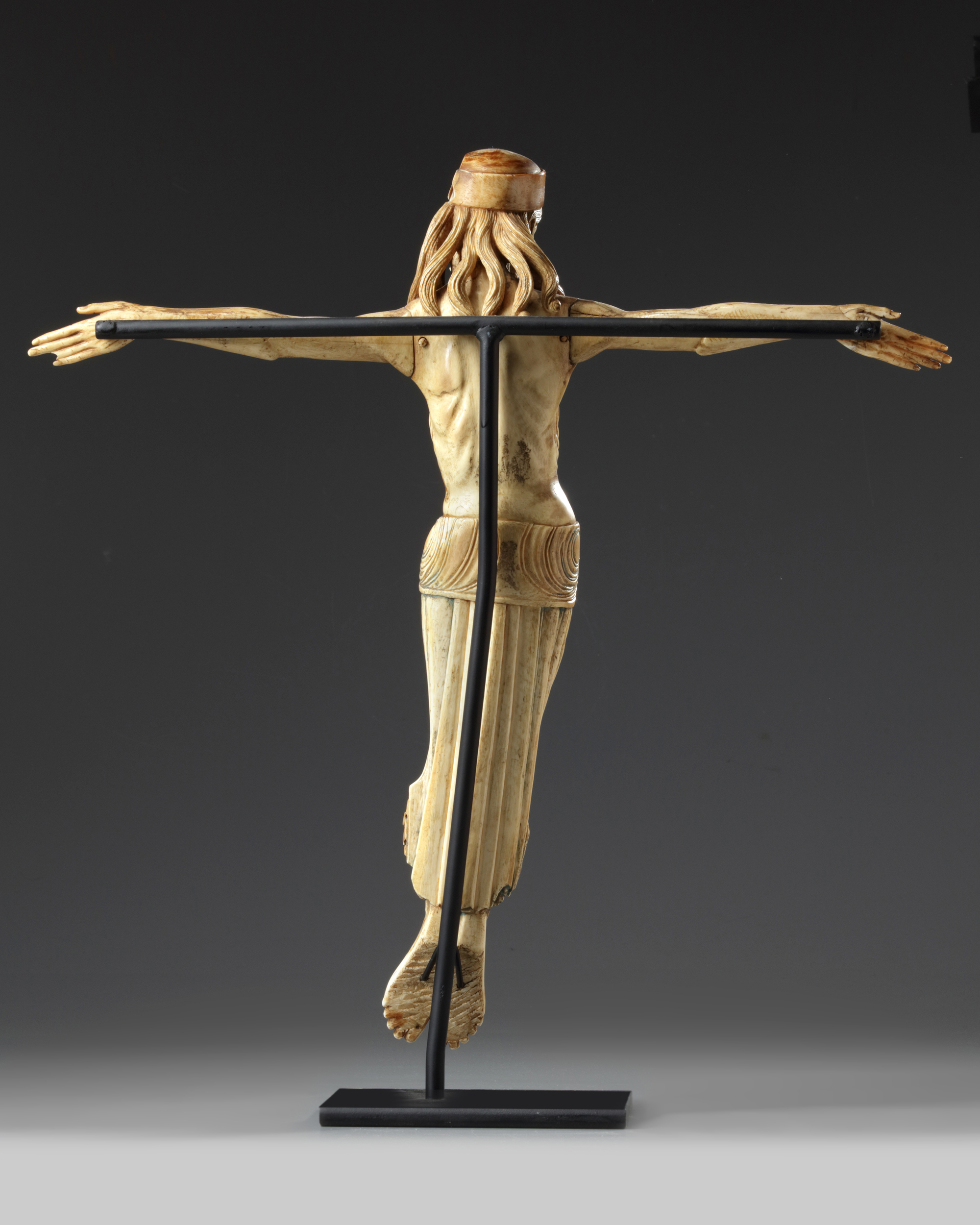 A large carved ivory figure of the crucified Christ from Goa-India