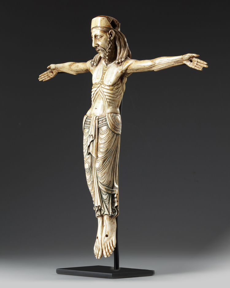 A large carved ivory figure of the crucified Christ from Goa-India