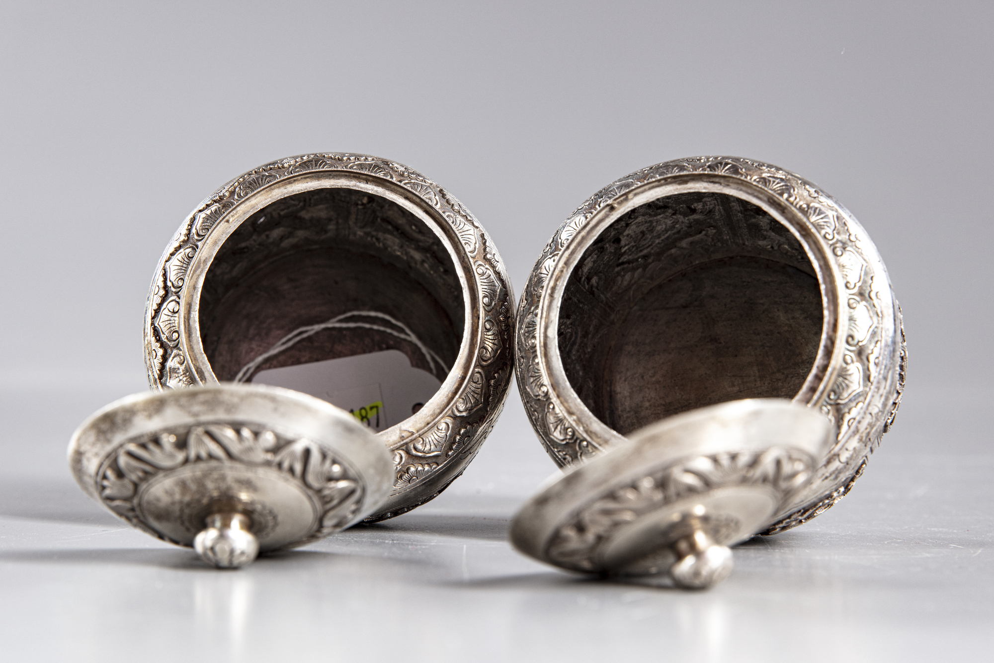 A PAIR OF CHINESE SILVER POTS WITH COVERS, 19TH-20TH CENTURY