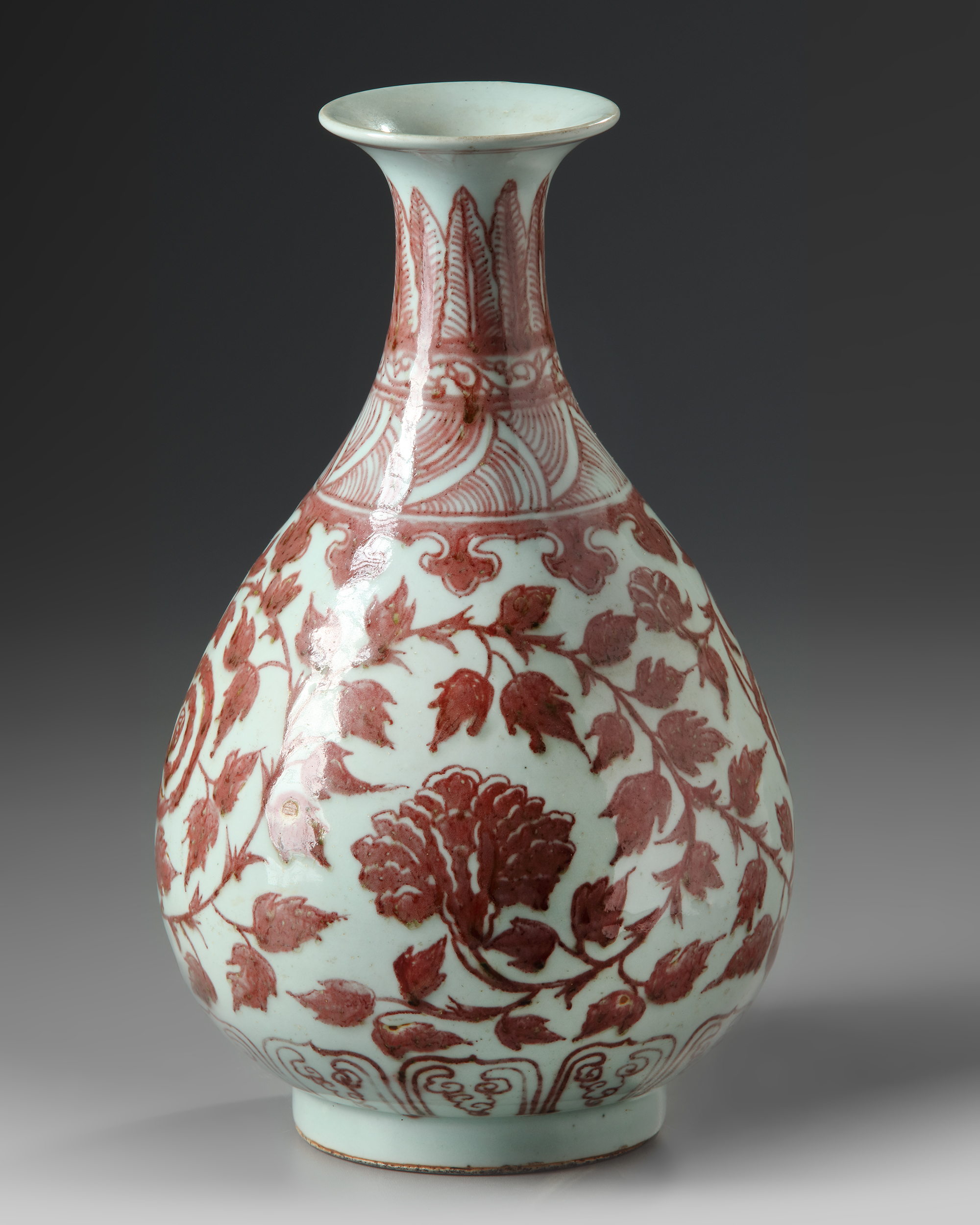 A CHINESE IRON-RED PEAR SHAPED VASE
