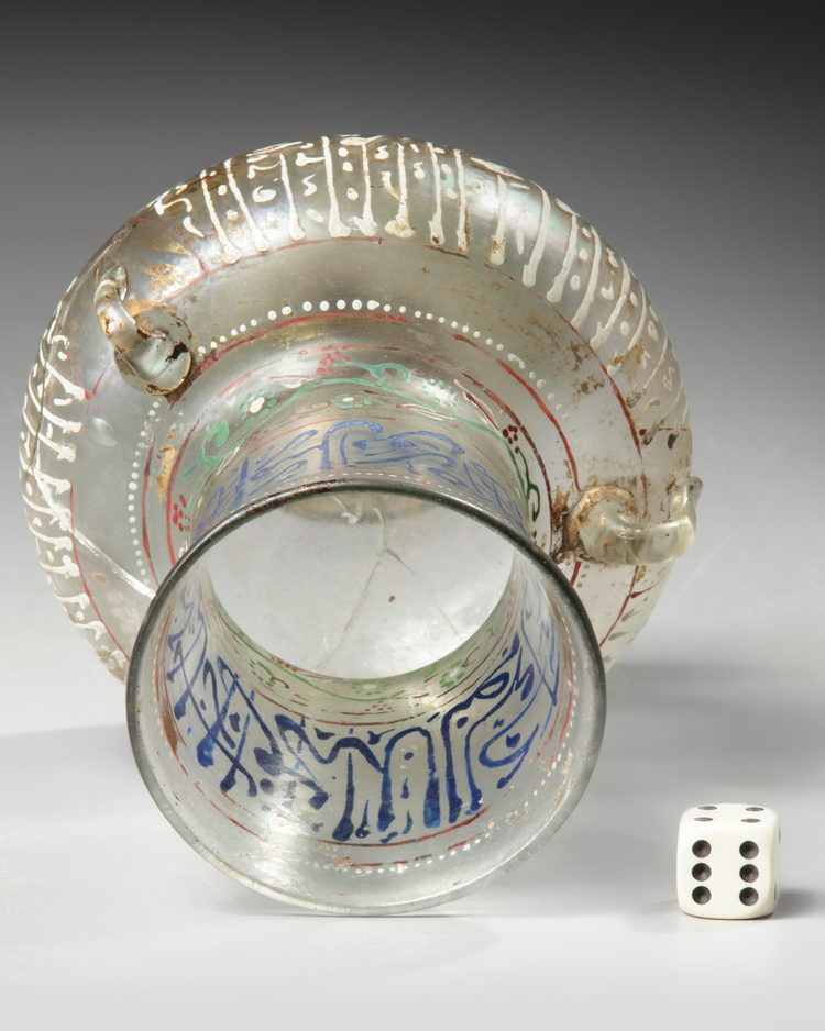 A SYRIAN ENAMELED AND GILDED CLEAR GLASS MOSQUE LAMP, SYRIA, 17TH-18TH ...