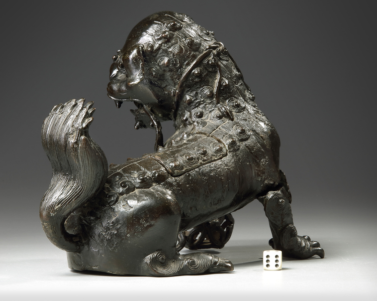 A CHINESE BRONZE FU DOG CENSER, MING DYNASTY(1368-1644) OR LATER