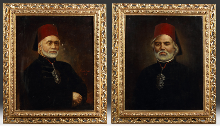 TWO FRAMED PAINTINGS DEPICTING IMPORTANT OTTOMAN PASHAS, 19TH CENTURY