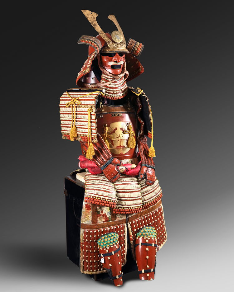 A JAPANESE VERMILLION-RED LACQUERED OYOROI SUIT-OF ARMOUR WITH WHITE CORDS