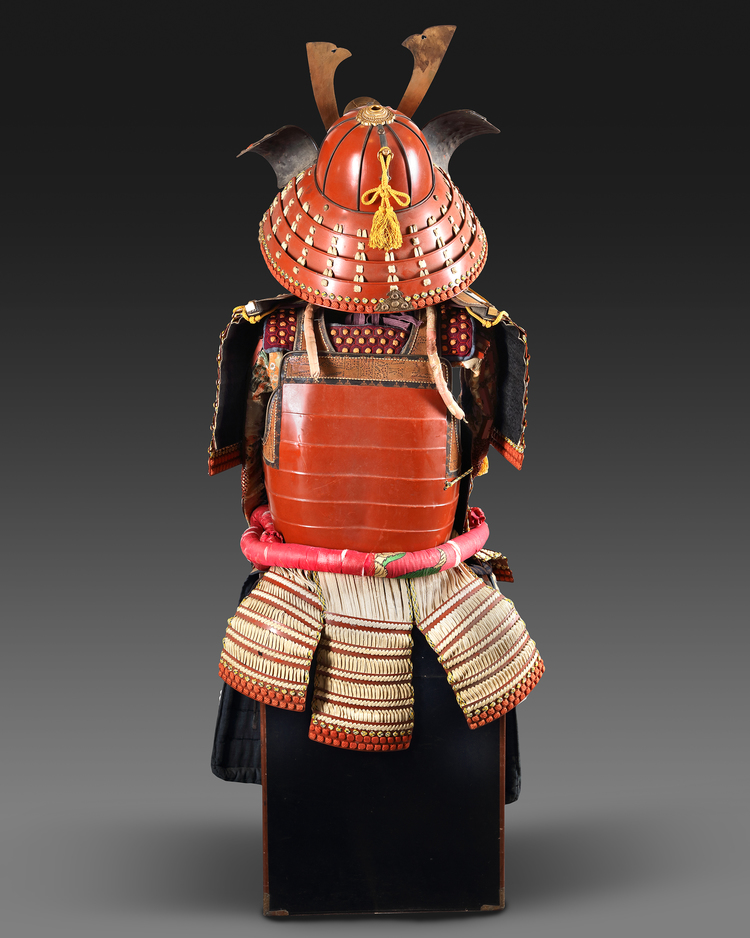 A JAPANESE VERMILLION-RED LACQUERED OYOROI SUIT-OF ARMOUR WITH WHITE CORDS