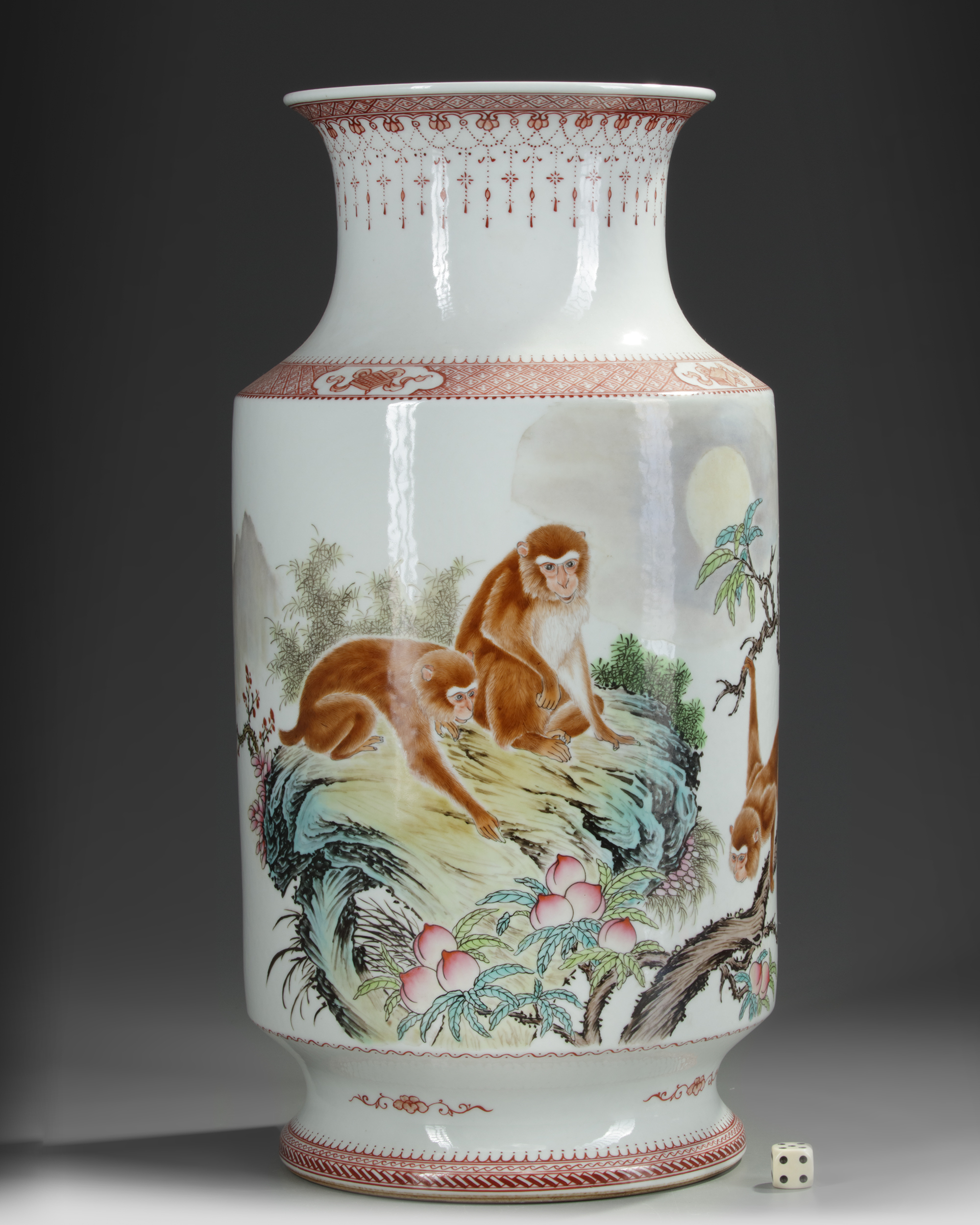 A CHINESE FAMILLE ROSE 'MONKEYS AND PEACHES' VASE, CHINA, REPUBLIC ...