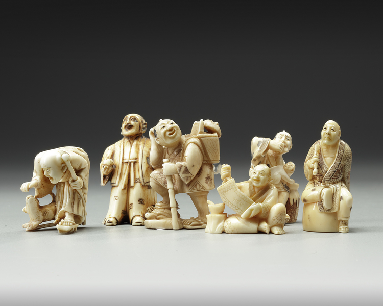 A GROUP OF SIX JAPANESE IVORY NETSUKES