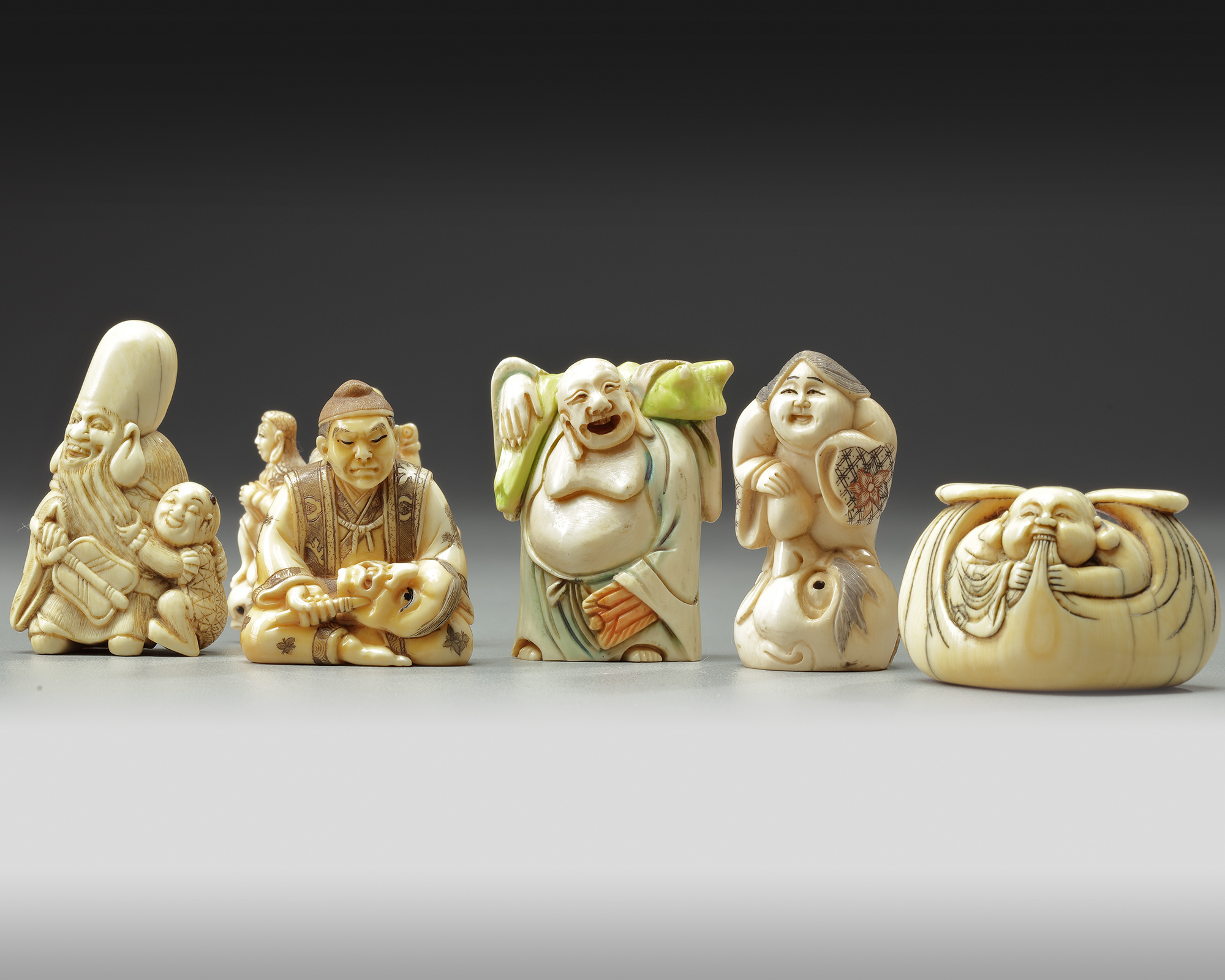 A GROUP OF SIX JAPANESE IVORY NETSUKES, 19TH CENTURY