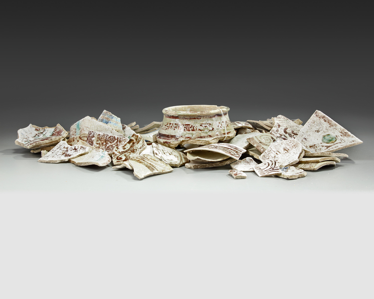 A LARGE GROUP OF RAQQA LUSTREWARE FRAGMENTS AND VASE NECK, SYRIA, 12TH ...