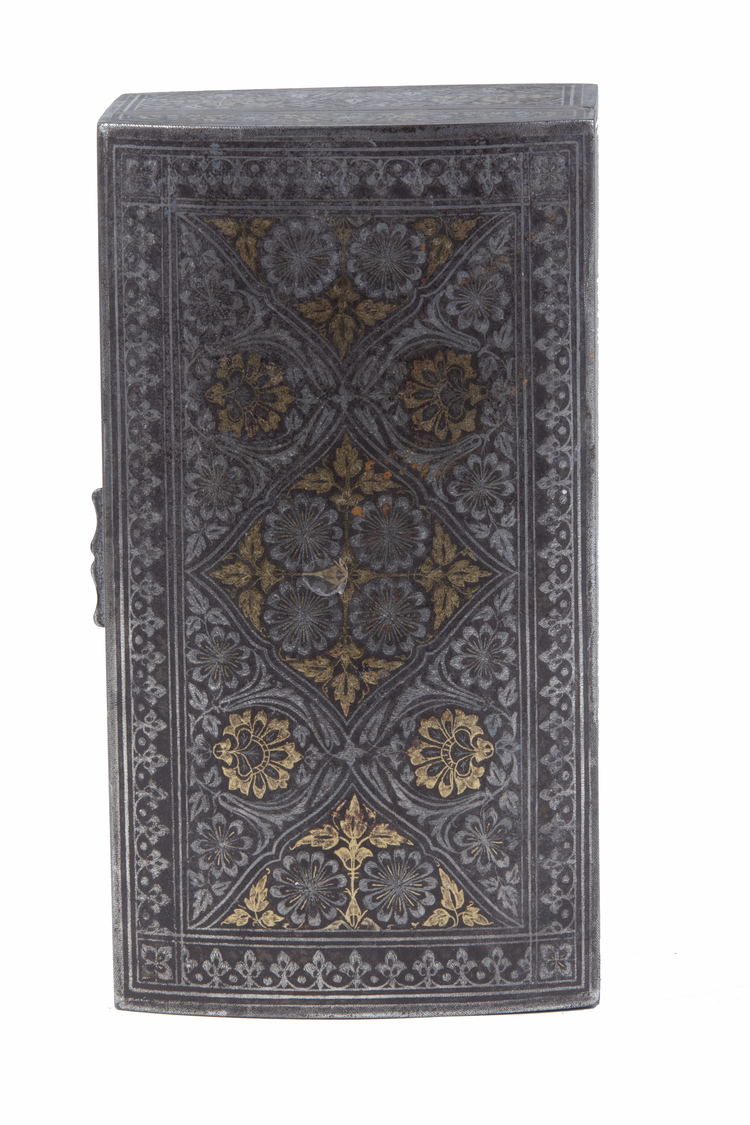 AN INDIAN GILT DECORATED METAL BOX, INDIA, CIRCA 1900