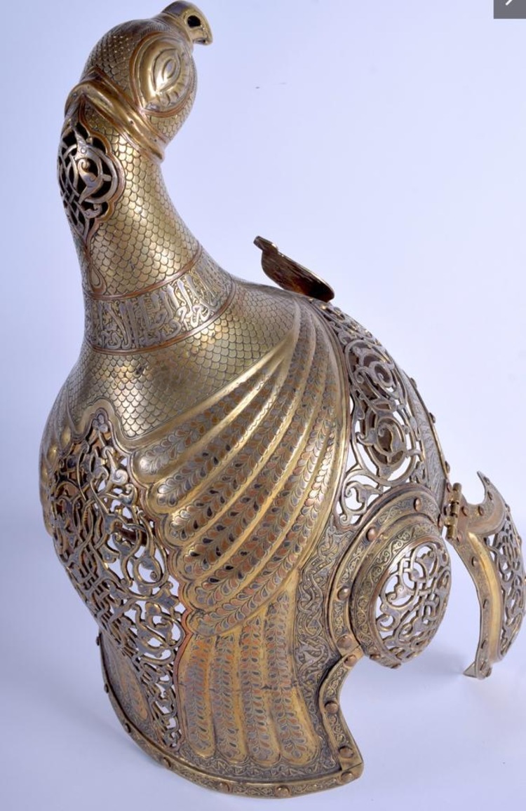 A GILT AND SILVER INLAID BRONZE MAMLUK STYLE HELMET, 20TH CENTURY
