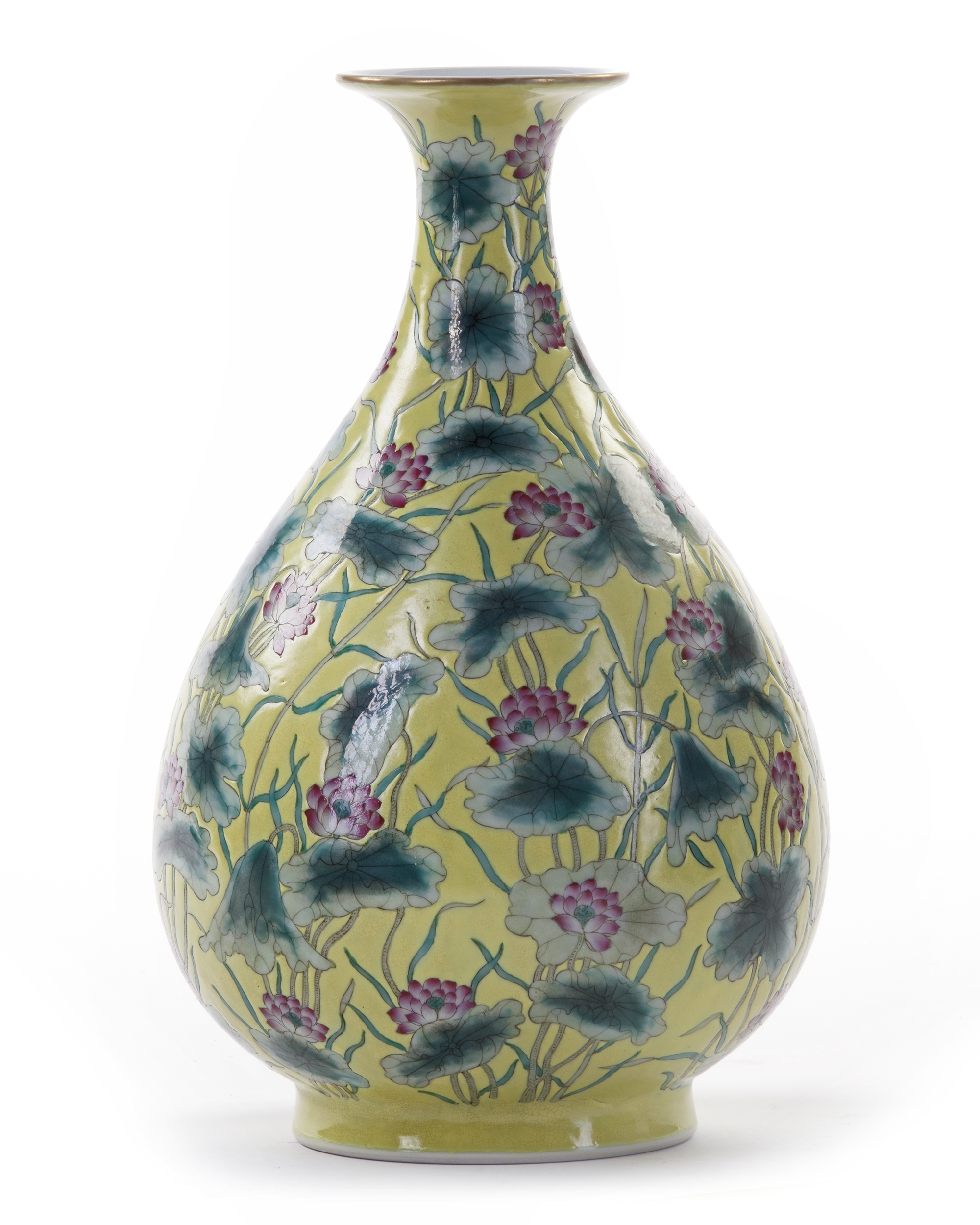 A CHINESE PEAR SHAPED YELLOW GROUND VASE