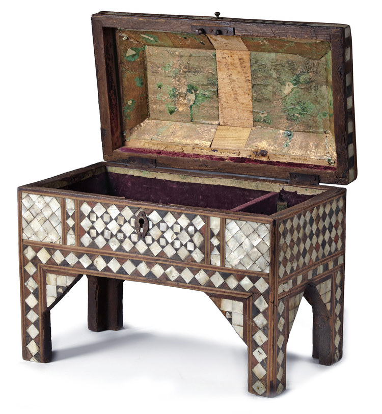 AN OTTOMAN RECTANGULAR MOTHER-OF-PEARL TORTOISE AND BONE INLAID BOX ...