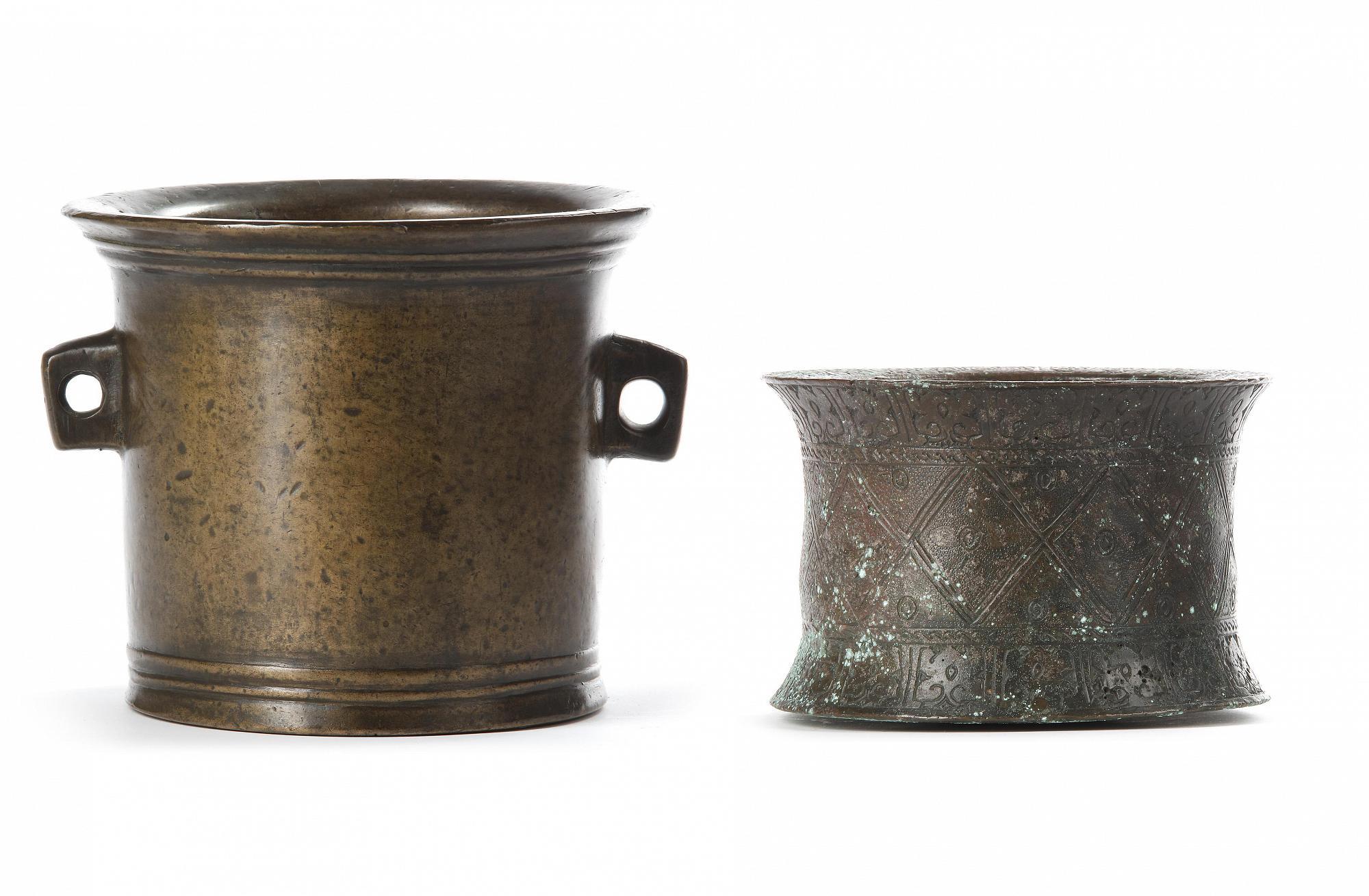 A PAIR OF SELJUK BRONZE MORTARS, IRAN, 12TH-13TH CENTURY