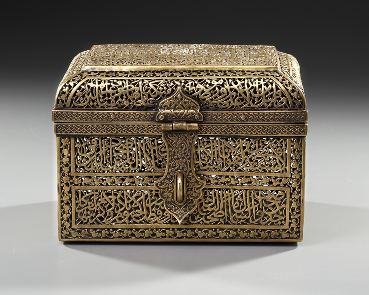 A QAJAR BRASS JEWELRY BOX, PERSIA, 19TH CENTURY