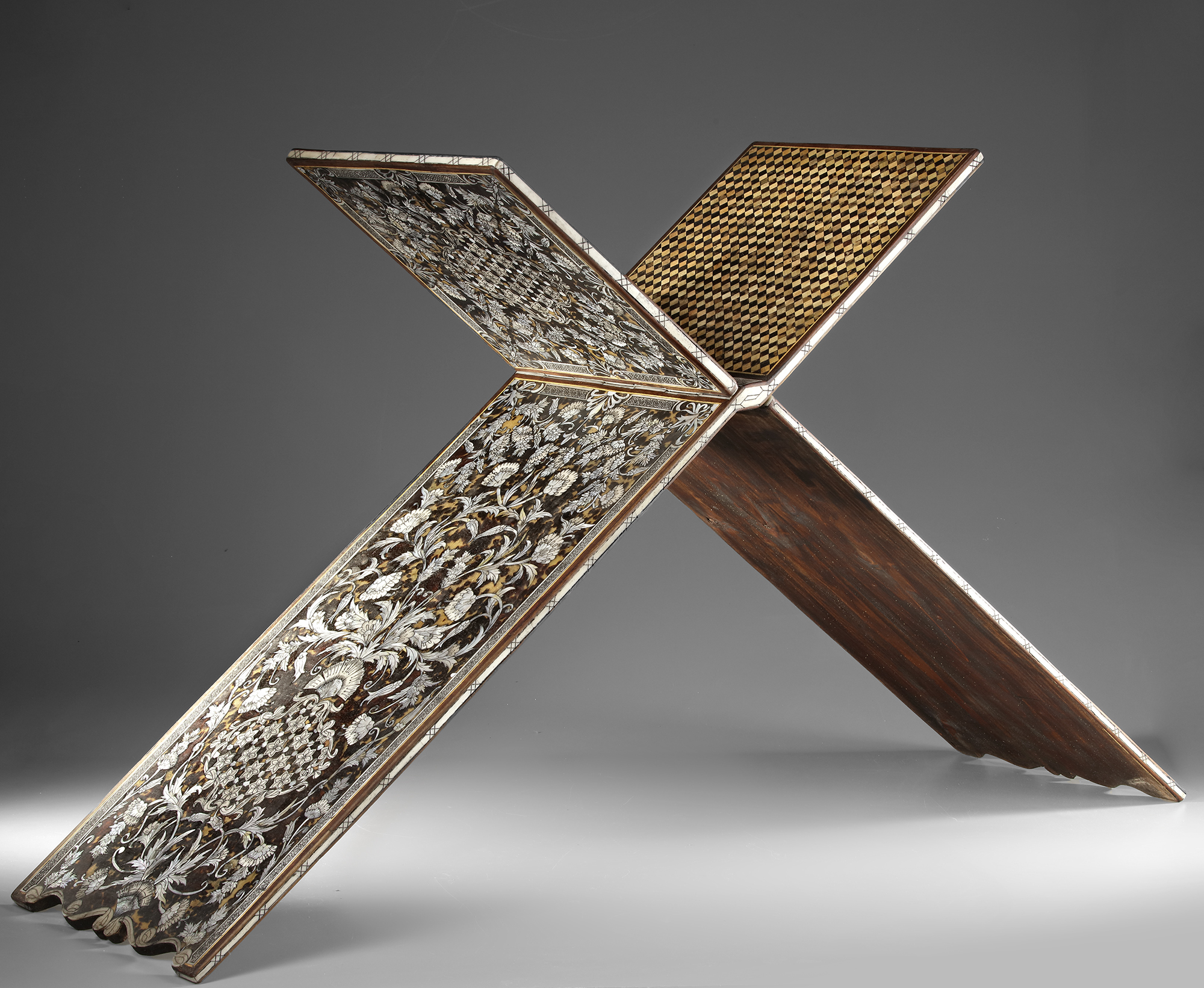 AN OTTOMAN WOOD, MOTHER-OF-PEARL AND TORTOISE INLAID QURAN STAND ...