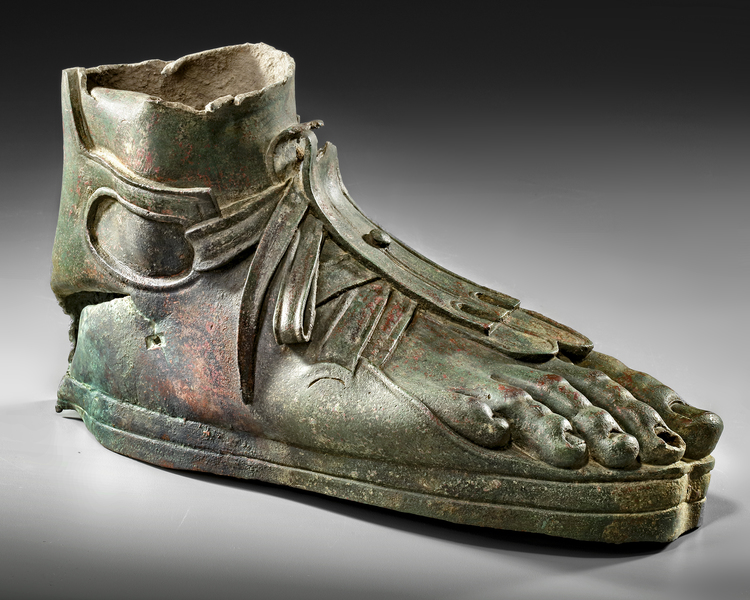 A ROMAN BRONZE SANDALED FOOT, CIRCA 2ND CENTURY A.D.
