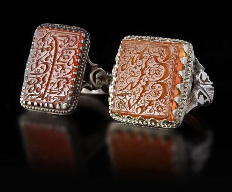 TWO AGATE SILVER RINGS