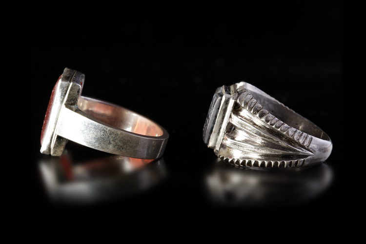 TWO AGATE SILVER RINGS