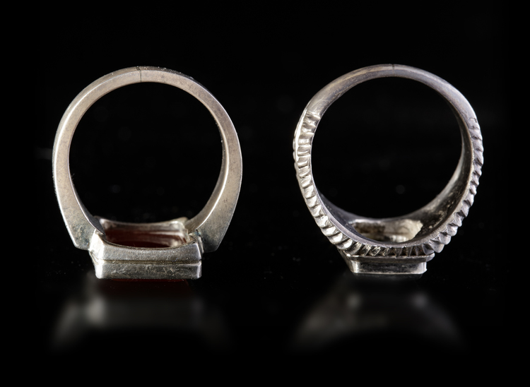 TWO AGATE SILVER RINGS