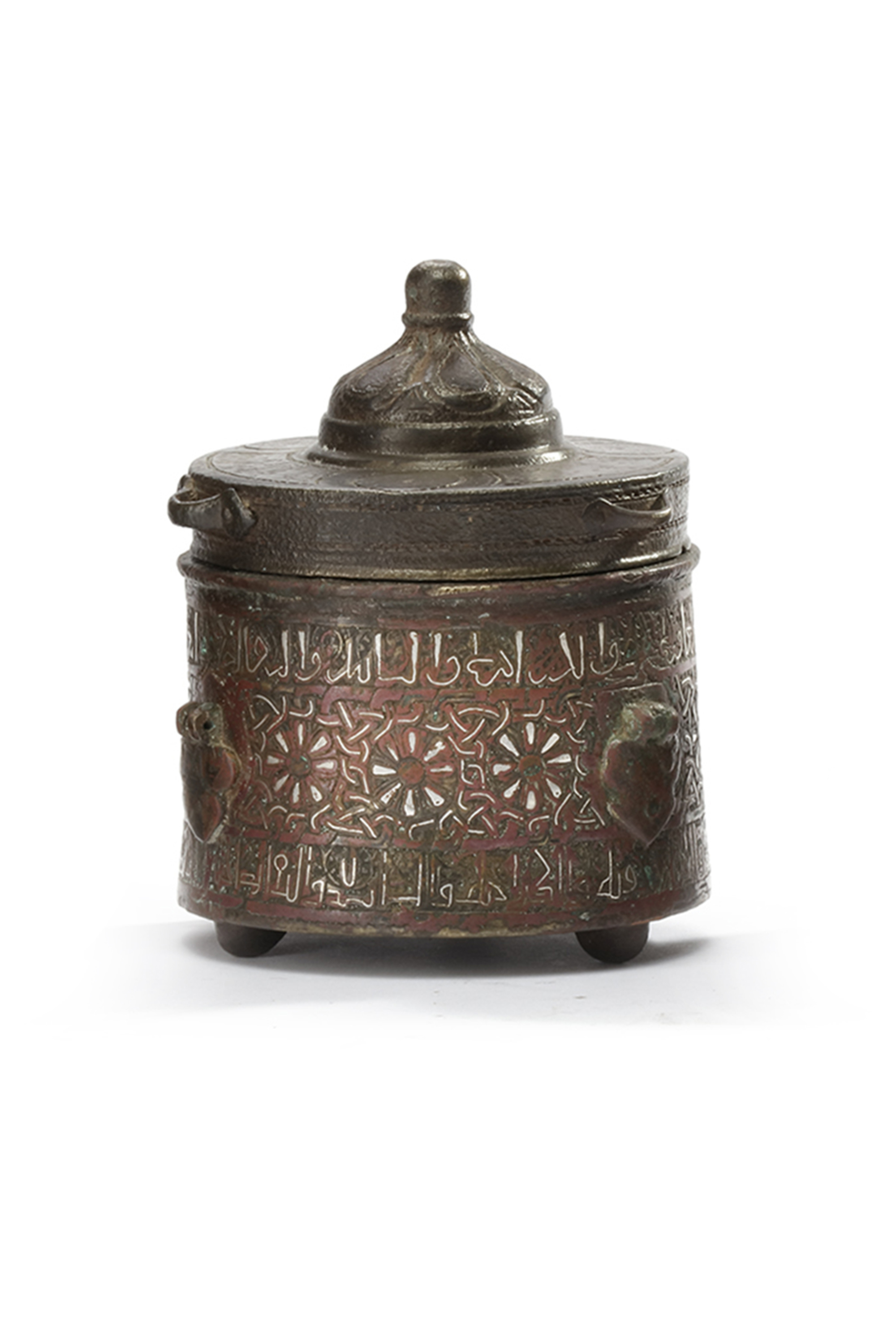A KHURASAN SILVER- INLAID BRONZE INKWELL, 12TH-13TH CENTURY