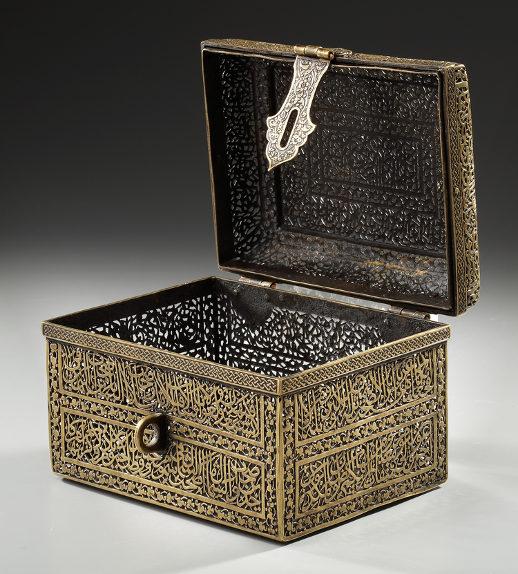 A QAJAR BRASS JEWELRY BOX, PERSIA, 19TH CENTURY