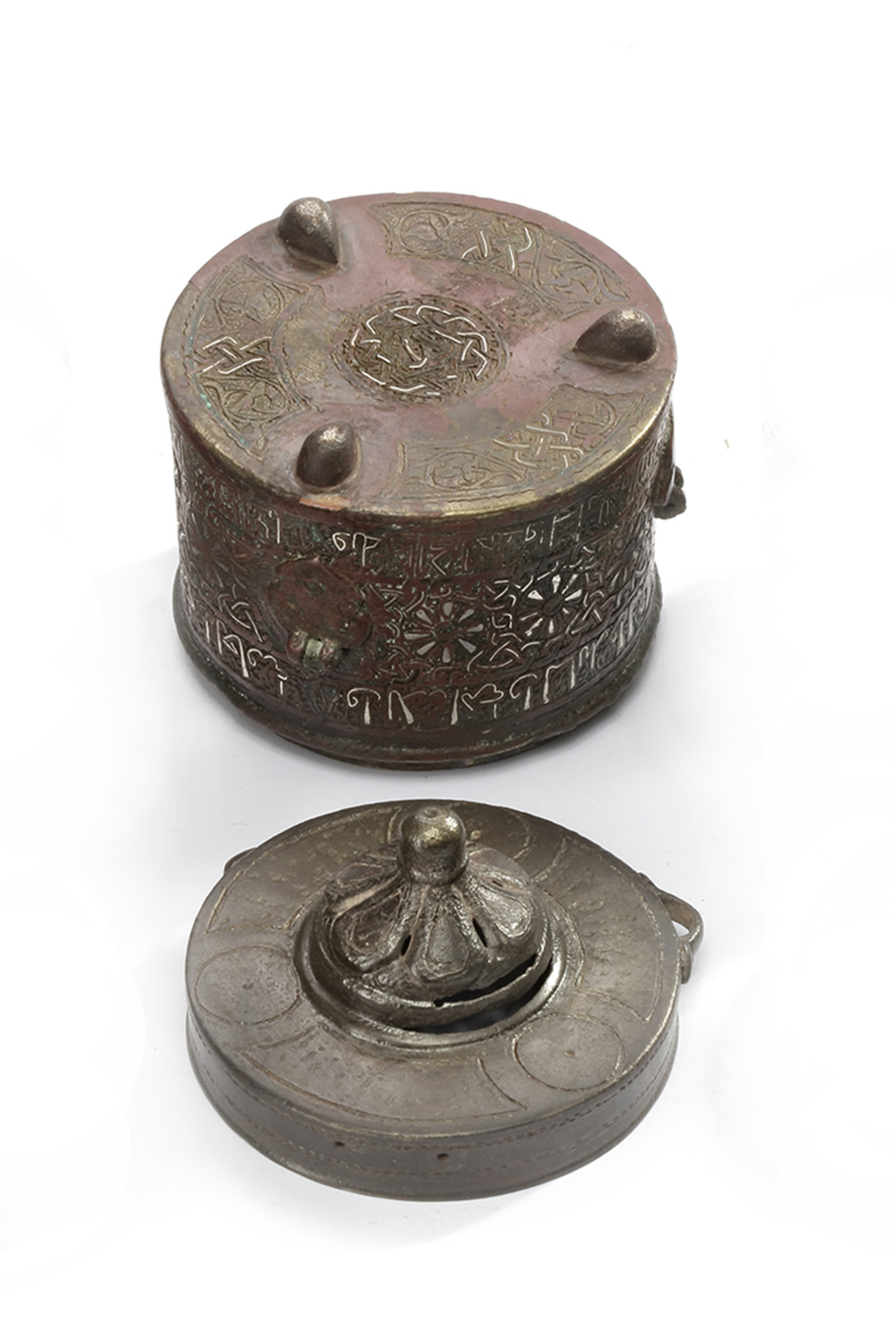 A KHURASAN SILVER- INLAID BRONZE INKWELL, 12TH-13TH CENTURY