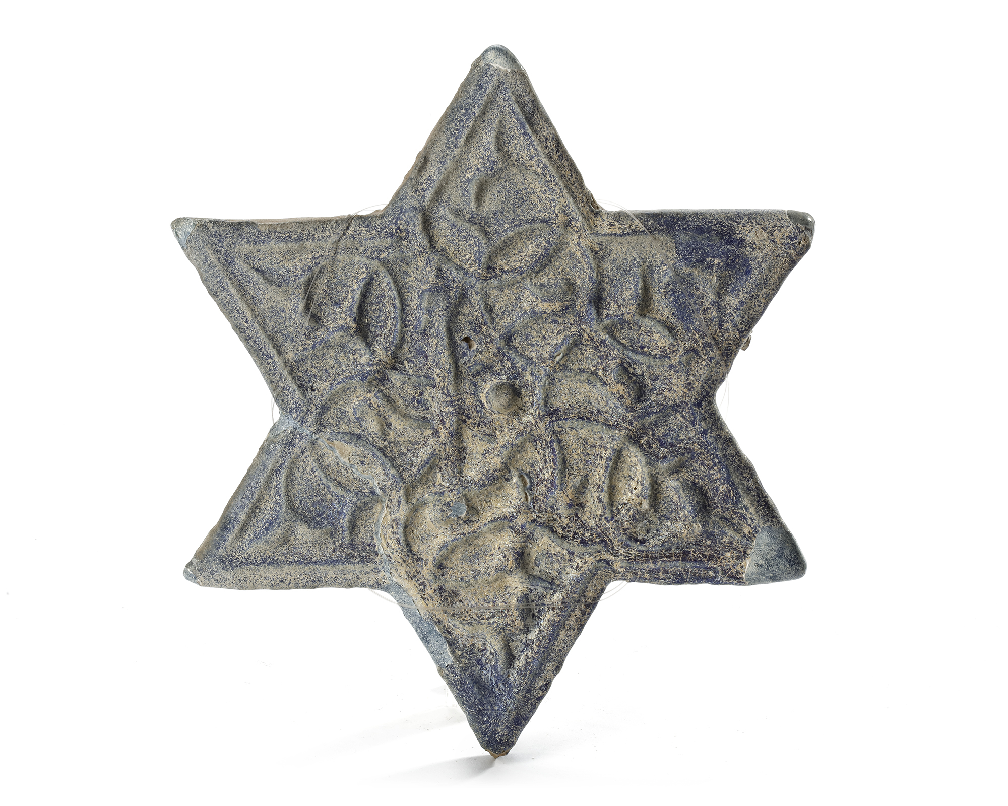 A KASHAN SIX-POINTED POTTERY STAR TILE, PERSIA, 13TH CENTURY