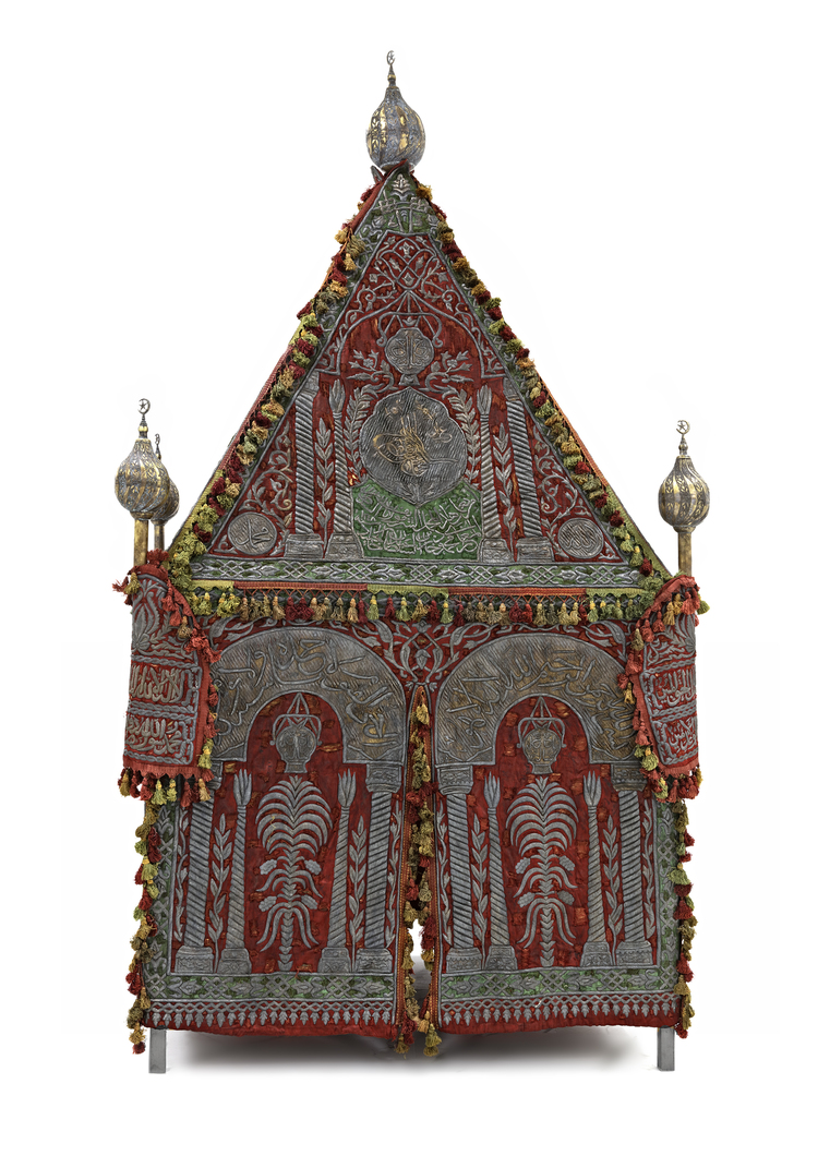 AN OTTOMAN SILVER-THREAD EMBROIDERED MAHMAL COVER AND BANNERS MADE BY ...