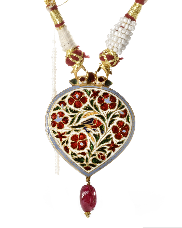 A GEM-SET AND ENAMELED GOLD PENDANT, INDIA, CIRCA 19TH CENTURY