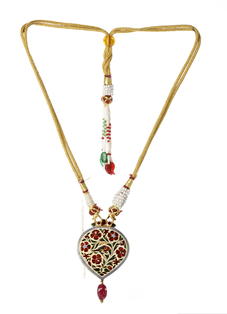 A GEM-SET AND ENAMELED GOLD PENDANT, INDIA, CIRCA 19TH CENTURY