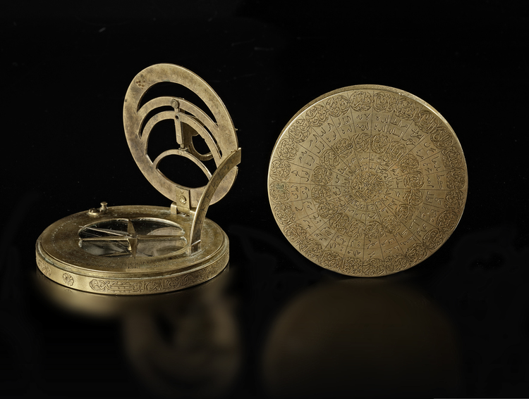 A RARE PERSIAN QIBLA FINDER FITTED WITH A EUROPEAN STYLE "UNIVERSAL ...