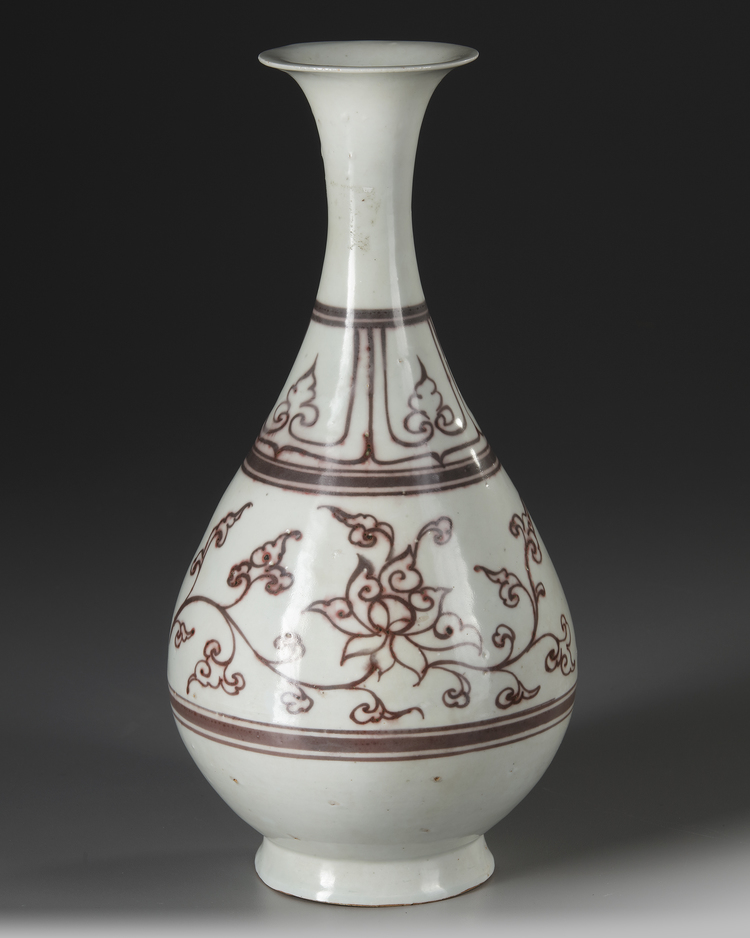 A CHINESE COPPER RED DECORATED YUHUCHUNPING VASE, YUAN DYNASTY (1279-1368)