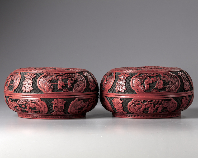A PAIR OF CHINESE CINNABAR LACQUER BOXES, QING DYNASTY (1644-1911)