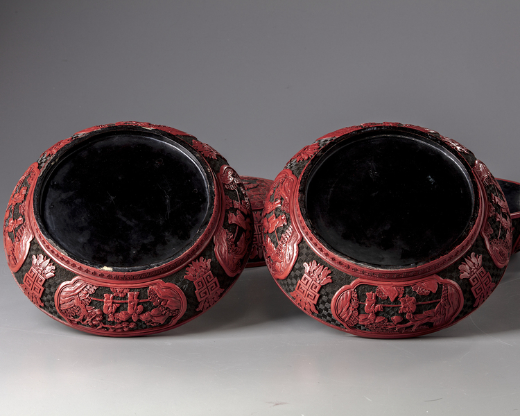 A PAIR OF CHINESE CINNABAR LACQUER BOXES, QING DYNASTY (1644-1911)