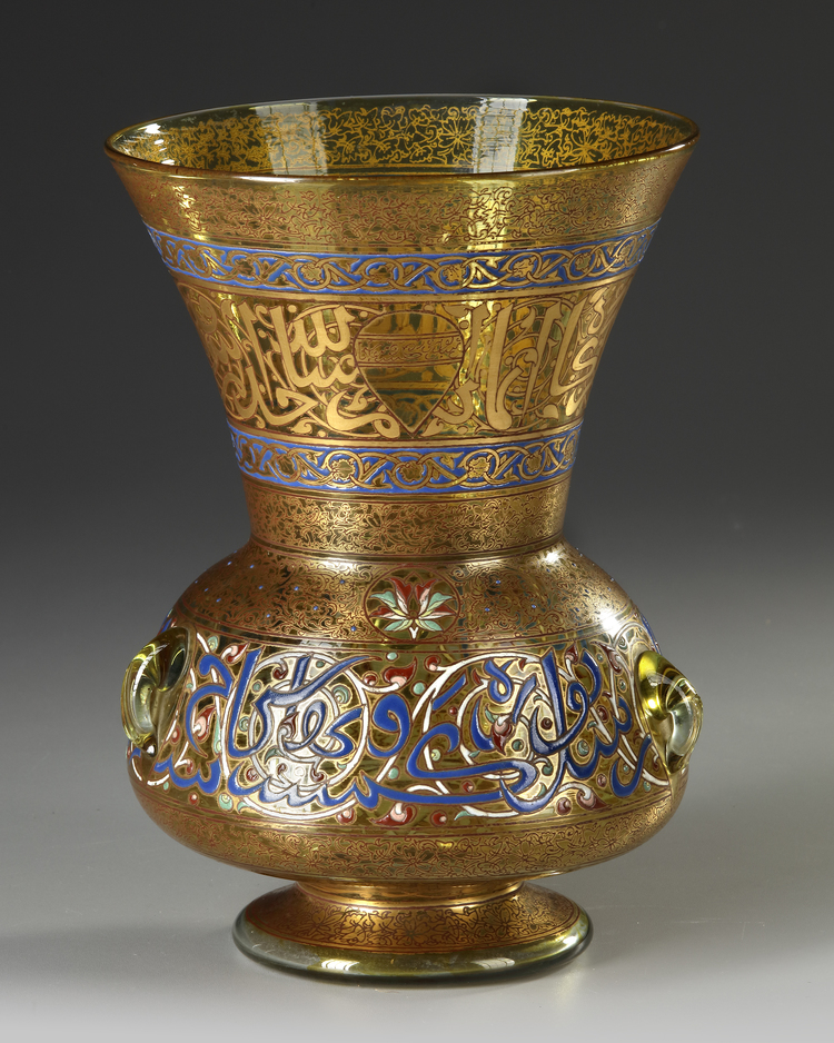 A MAMLUK-STYLE ENAMELED GLASS MOSQUE LAMP BY PHILIPPE-JOSEPH BROCARD ...