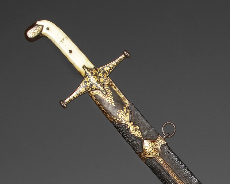AN IVORY HILTED WATERED-STEEL SWORD (SHAMSHIR), PERSIA, DATED 1244 AH ...