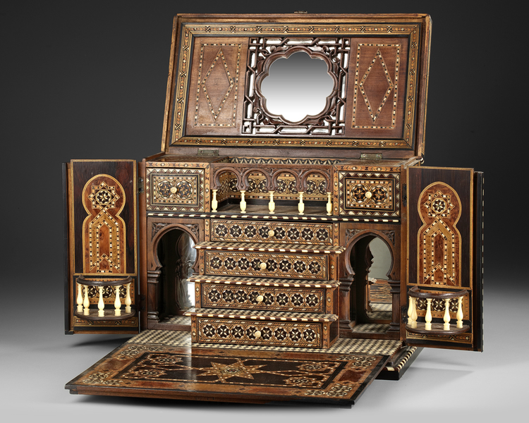 A POST-NASRID WOODEN AND BONE INLAID CABINET, SPAIN, 19TH CENTURY