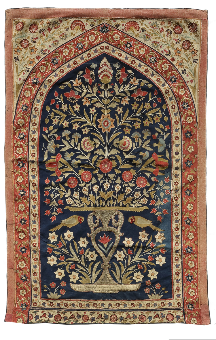 A SAFAVID PRAYER TEXTILE WITH METAL, PERSIA, MID 18TH CENTURY