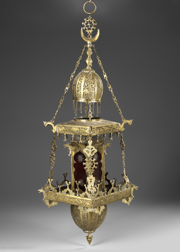A GILT BRONZE MOSQUE LAMP, OTTOMAN EARLY 19TH/20TH CENTURY
