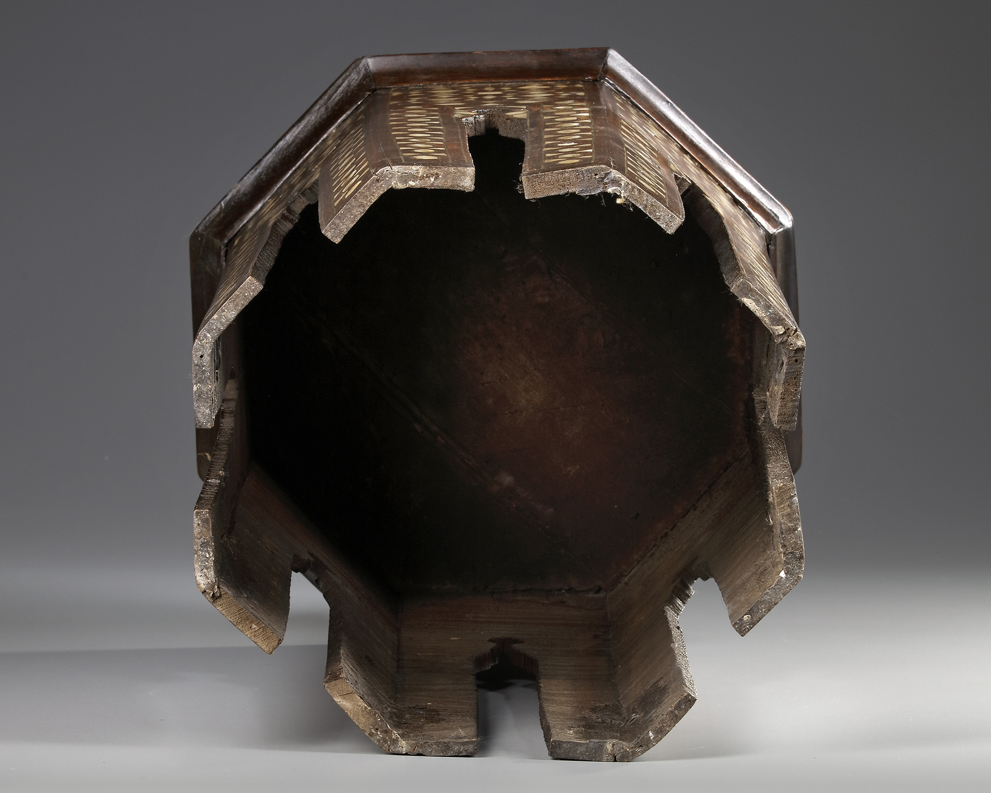 AN OTTOMAN WOOD, BONE AND MOTHER-OF-PEARL INLAID OCTAGONAL TABLE, SYRIA ...